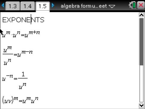 TI-Nspire Algebra Formulas Document